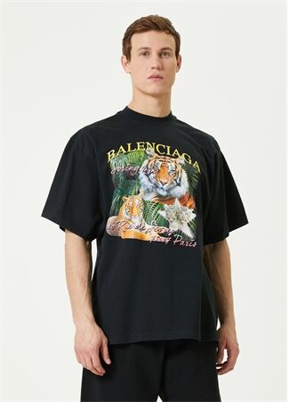 Balenciaga Erkek Siyah Figür Baskılı T-shirt 2 US