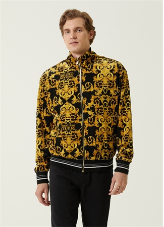 Versace Jeans Couture Erkek Baroque Siyah Gold Dik Yaka Desenli Bomber Mont M EU