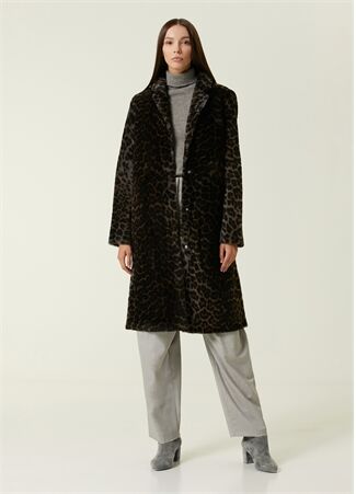 Yves Salomon Kadın Leopar Desenli Palto Kahverengi 38 FR