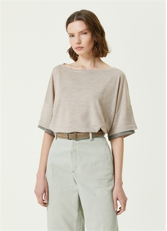 Brunello Cucinelli Kadın Bej Zincir Şeritli Yün Kısa Kol Triko Xs Eu Brunello Cucinelli Kadın Bej Zincir Şeritli Yün Kısa Kol Triko Xs Eu