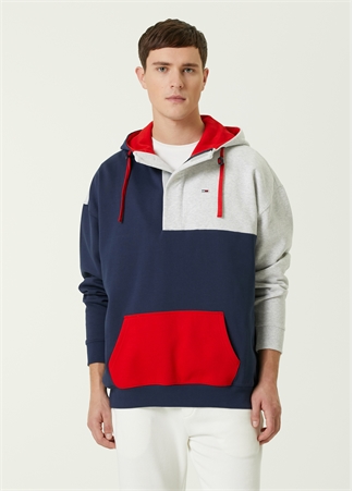 Tommy Jeans Erkek Colorblocked Kapüşonlu Organik Pamuk Sweatshirt Lacivert L EU Tommy Jeans Erkek Colorblocked Kapüşonlu Organik Pamuk Sweatshirt Lacivert L EU