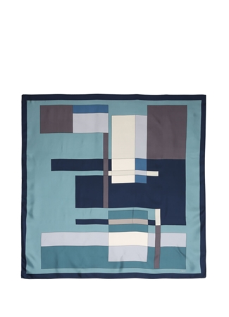 Pal Zileri Erkek Mavi Geometrik Desenli İpek Atkı EU