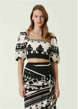 Johanna Ortiz Kadın Siyah Beyaz Desenli Organik Pamuk Bluz 6 US