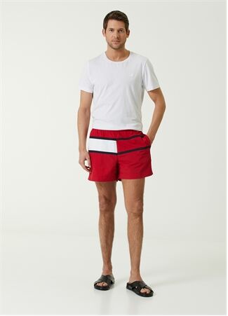 Tommy Hilfiger Erkek Kırmızı Şerit Detaylı Mayo L Eu
