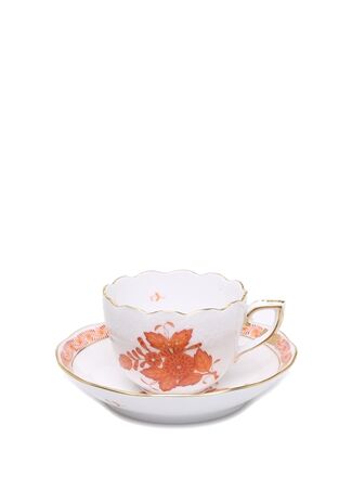 Herend Turuncu Çiçek Motifli Porselen Kahve Fincan Takımı Herend Turuncu Çiçek Motifli Porselen Kahve Fincan Takımı