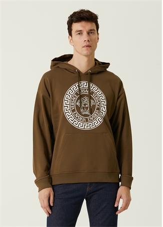 Versace Erkek Haki Kapüşonlu Logo Baskılı Sweatshirt L EU Versace Erkek Haki Kapüşonlu Logo Baskılı Sweatshirt L EU