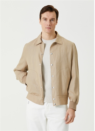 Brunello Cucinelli Erkek Bej Keten Dış Gömlek 50 IT