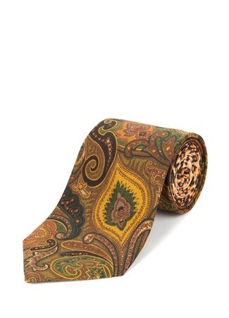 Etro Erkek Haki Etnik Desenli İpek Kravat EU