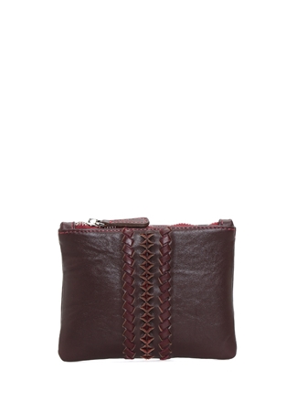 Rossea Kadın Minix Bordo Örgü Şeritli Deri El Portföyü EU