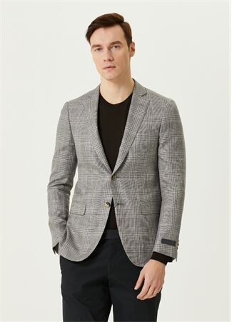 Pal Zileri Erkek Gri Ekose Desenli Yün Ceket 48 IT