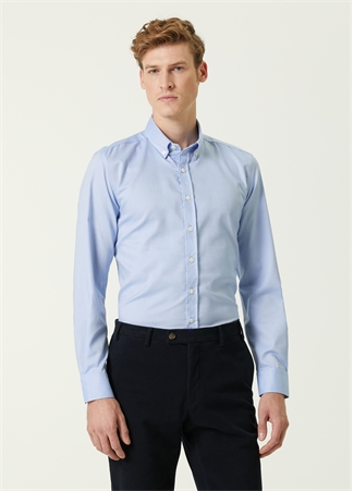 Beymen Collection Erkek Custom Fit Mavi Düğmeli Yaka Gömlek 38 IT Beymen Collection Erkek Custom Fit Mavi Düğmeli Yaka Gömlek 38 IT