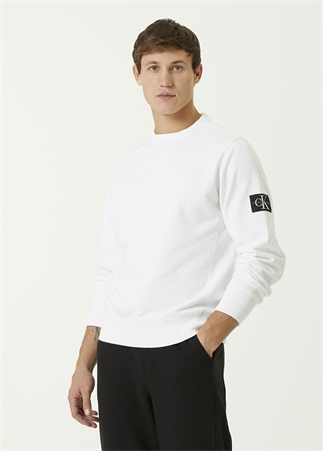 CK Jeans Erkek Beyaz Logo Patchli Sweatshirt S EU CK Jeans Erkek Beyaz Logo Patchli Sweatshirt S EU