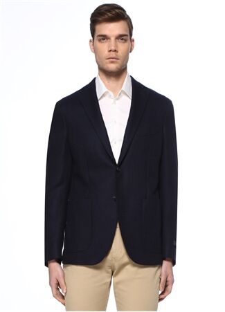 Pal Zileri Erkek Lacivert Kelebek Yaka Desenli Yün Ceket 50 IT