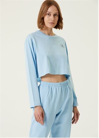 Dahlia Bianca Kadın Mavi Bisiklet Yaka Uzun Kol Crop T-shirt S EU