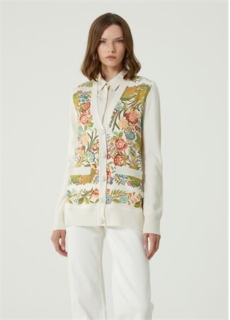 Etro Kadın Beyaz V Yaka Çiçekli Hırka 42 IT