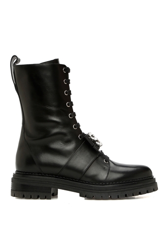 Sergio Rossi Kadın Siyah Logo Bant Detaylı Deri Bot 37 EU