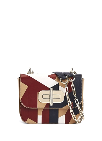 Tommy Hilfiger Kadın Bej Bordo Geometrik Desenli Deri Omuz Çantas EU Tommy Hilfiger Kadın Bej Bordo Geometrik Desenli Deri Omuz Çantas EU