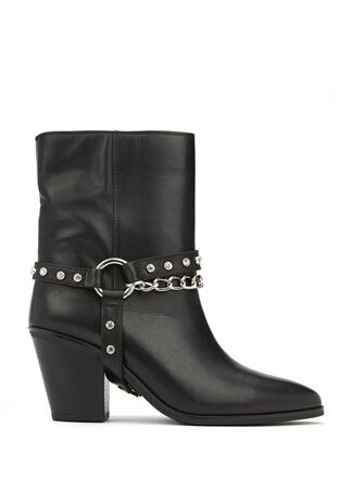 Network Kadın Siyah Zincir Detaylı Deri Bot 36 EU