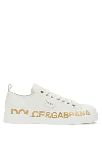 Dolce&Gabbana Kadın Beyaz Logo Baskılı Deri Sneaker 36 EU
