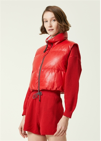 Brunello Cucinelli Kadın Kırmızı Dik Yaka Crop Deri Puff Yelek 38 It Brunello Cucinelli Kadın Kırmızı Dik Yaka Crop Deri Puff Yelek 38 It