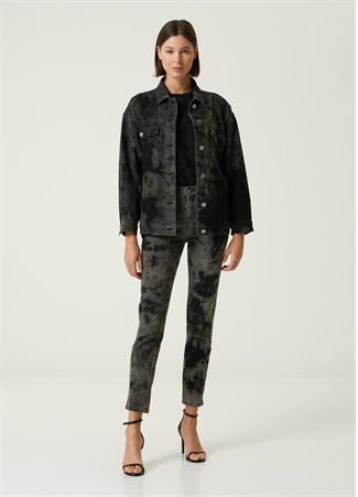 Academia Kadın Siyah Batik Desenli Kuşaklı Jean Mont 42