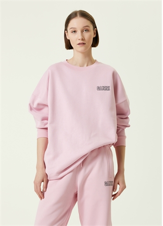 Ganni Kadın Pembe Logo Detaylı Organik Pamuk Sweatshirt S/M EU Ganni Kadın Pembe Logo Detaylı Organik Pamuk Sweatshirt S/M EU