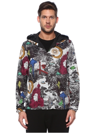 Valentino Erkek Colorblocked Kapüşonlu Karışık Desenli Mont Siyah 48 IT