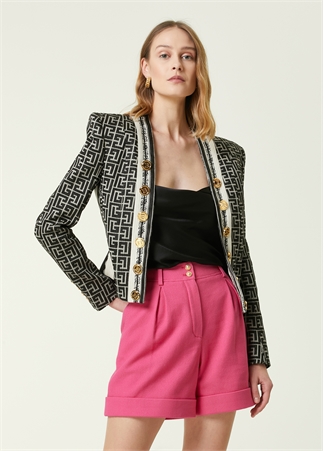 Balmain Kadın Ekru Siyah Logo Motifli Ceket 36 Fr Balmain Kadın Ekru Siyah Logo Motifli Ceket 36 Fr