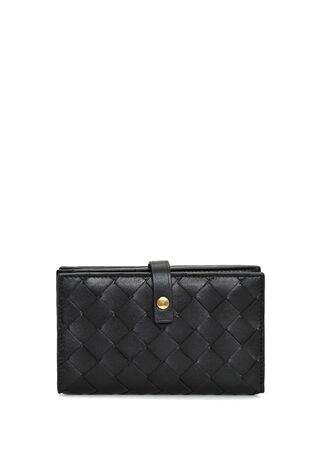 Bottega Veneta Kadın French Siyah Örgü Deri Cüzdan EU