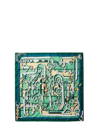 Beymen Kadın Colorbloced Desenli 90x90 cm İpek Eşarp Yeşil EU