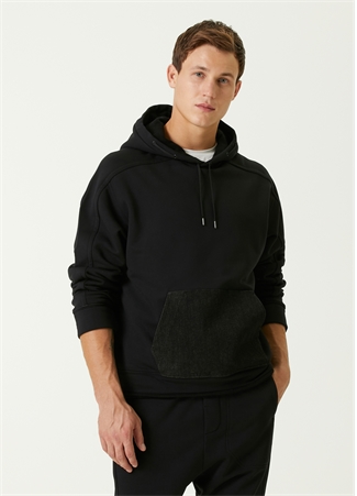 Isabel Benenato Erkek Siyah Kapüşonlu Garnili Cepli Sweatshirt M EU