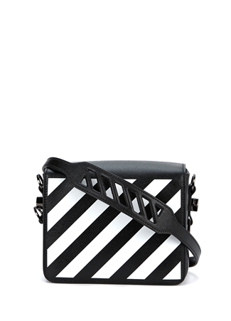 Off-White Kadın Siyah Beyaz Verev Çizgili Deri Omuz Çantası EU Off-White Kadın Siyah Beyaz Verev Çizgili Deri Omuz Çantası EU
