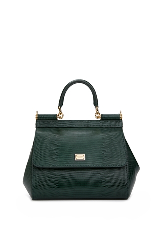 Dolce&Gabbana Kadın Sicily Small Yeşil Logolu Deri Omuz Çantası EU Dolce&Gabbana Kadın Sicily Small Yeşil Logolu Deri Omuz Çantası EU