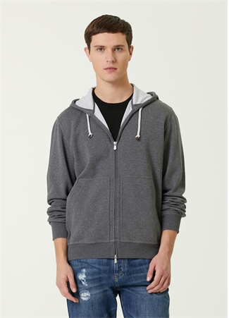 Brunello Cucinelli Erkek Gri Kapüşonlu Sweatshirt S EU