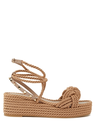 Valentino Garavani Kadın Rockstud Altın Rengi Topuklu Deri Espadril Pembe 35 EU Valentino Garavani Kadın Rockstud Altın Rengi Topuklu Deri Espadril Pembe 35 EU