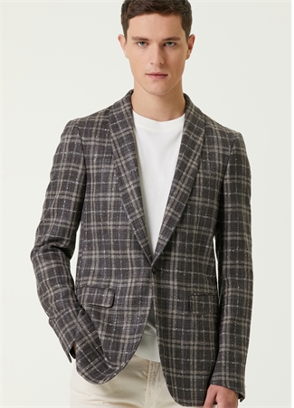 Pal Zileri Erkek Kahverengi Şal Yaka Tweed Dokulu İpek Ceket 48 IT