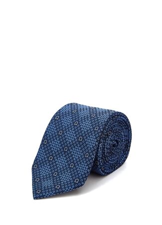 Salvatore Ferragamo Erkek Mavi Logolu İpek Kravat EU