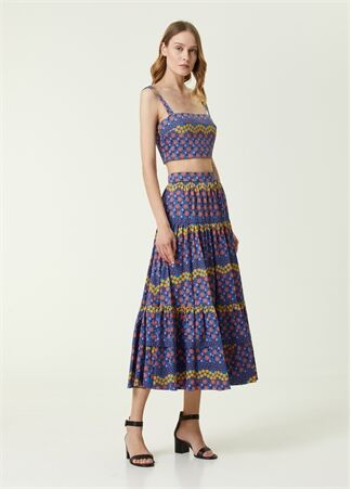 Borgo De Nor Kadın Colorblocked Çiçek Desenli Midi Etek 0 UK