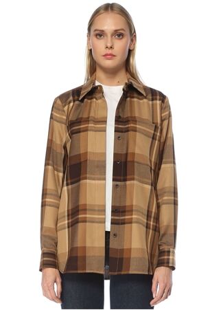 Camilla and Marc Kadın Kamel İngiliz Yaka Ekoseli Gömlek Bej 2 US