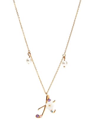 Collection-Alper Tunçoku Kadın A Harf Detaylı Çiçekli Altın Rengi Kolye EU