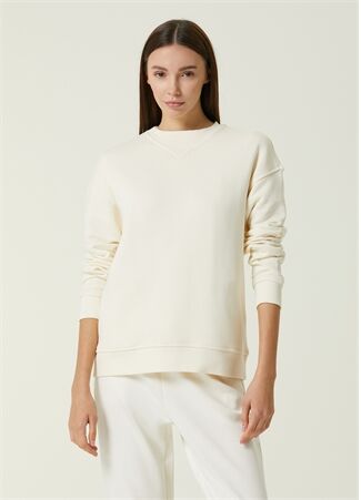 John Frank Kadın Ekru Bisiklet Yaka Sweatshirt Bej L EU