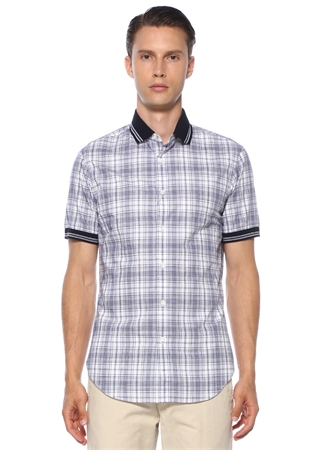 Pal Zileri Erkek Mavi Polo Yaka Kareli Kısa Kollu Gömlek 40 IT