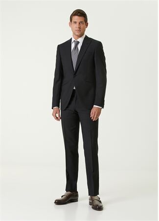 Palzileri Lab Erkek Siyah Mikro Desenli Yün Takım Elbise 48 IT