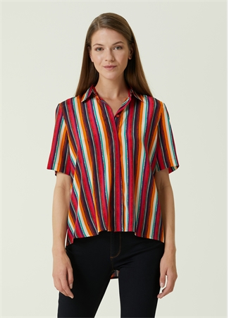 Beymen Club Kadın Çizgili Kısa Kol İpek Gömlek S EU