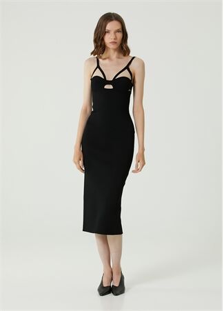 Khaite Kadın Siyah Kesim Detaylı Midi Elbise XS EU