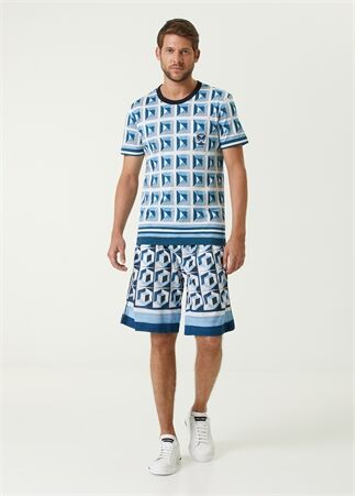 Dolce&Gabbana Erkek Majolica Mavi Beli Kordonlu Bermuda 46 IT