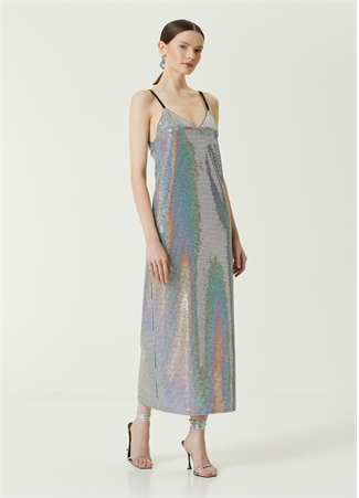 Dodo Bar Or Kadın Silver V Yaka İşlemeli Midi Kokteyl Elbise Gri 42 IT Dodo Bar Or Kadın Silver V Yaka İşlemeli Midi Kokteyl Elbise Gri 42 IT