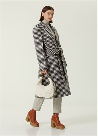 Stella McCartney Kadın Varina Kazayağı Desenli Kuşaklı Yün Palto Siyah 42 IT Stella McCartney Kadın Varina Kazayağı Desenli Kuşaklı Yün Palto Siyah 42 IT