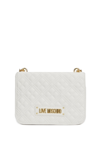 Love Moschino Kadın Beyaz Logolu Kapitone Dokulu Omuz Çantası EU