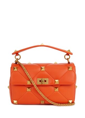 Valentino Garavani Kadın Rockstud Turuncu Deri Çanta EU Valentino Garavani Kadın Rockstud Turuncu Deri Çanta EU